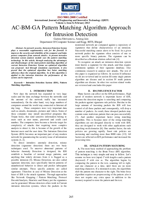Pdf Ac Bm Ga Pattern Matching Algorithm Approach For Intrusion Detection