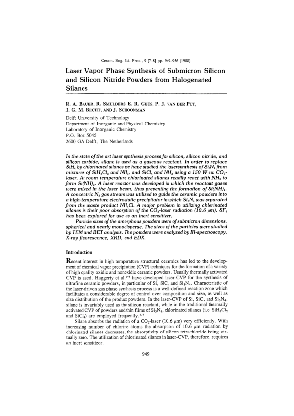 (PDF) Laser Vapor Phase Synthesis of Submicron Silicon and Silicon ...