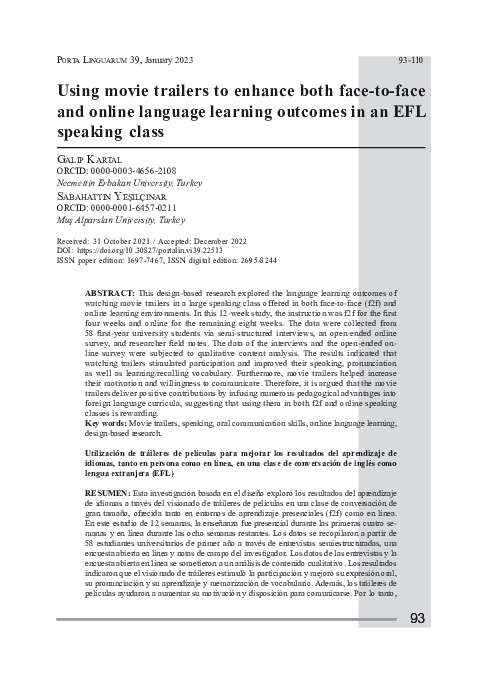 (PDF) Using movie trailers to enhance both f2f and online language ...