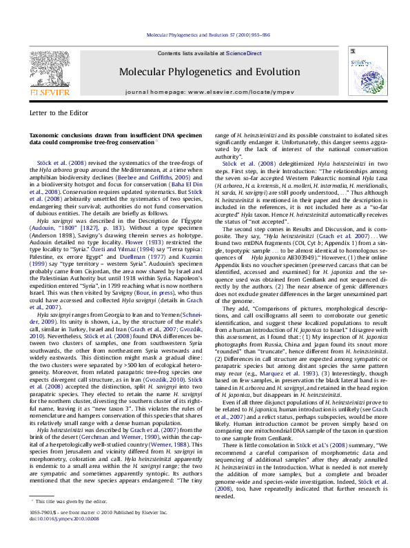 (PDF) Taxonomic conclusions drawn from insufficient DNA specimen data ...