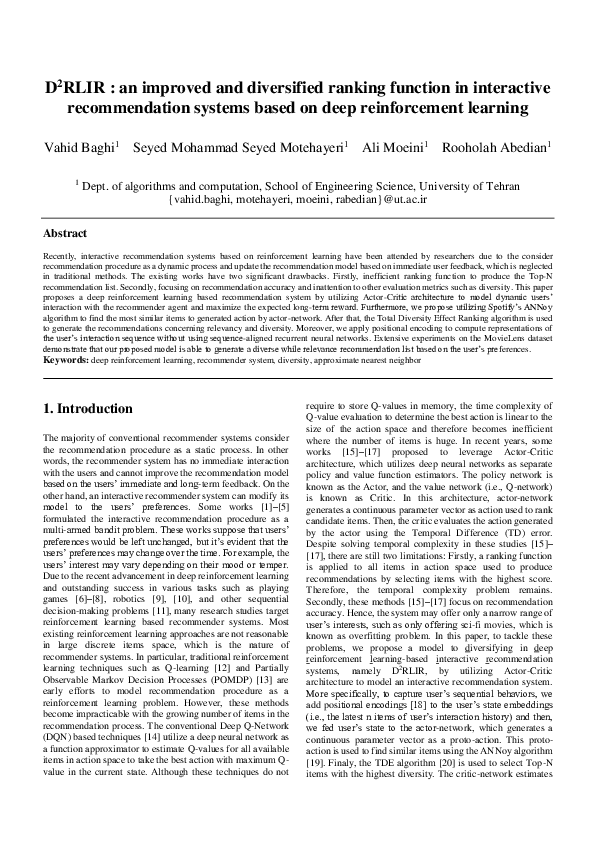 (PDF) D2RLIR : an improved and diversified ranking function in interactive recommendation ...