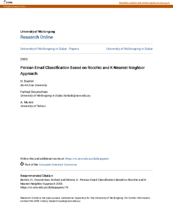 (PDF) Persian Email Classification Based on Rocchio and K-Nearest Neighbor Approach