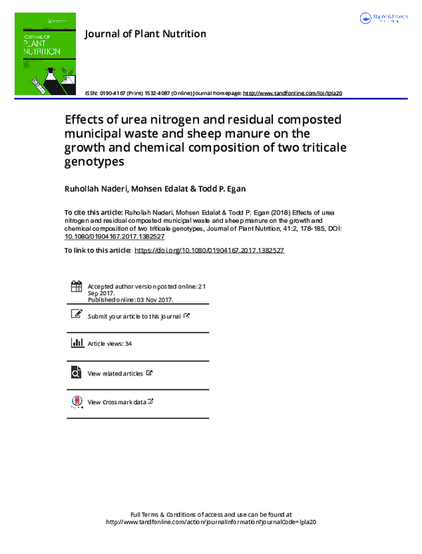 (PDF) Effects of urea nitrogen and residual composted municipal waste ...