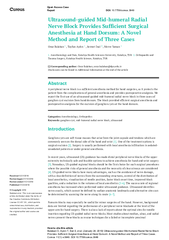 (PDF) Ultrasound-guided Mid-humeral Radial Nerve Block Provides ...
