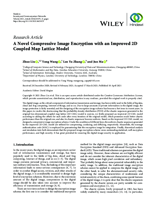 (PDF) A Novel Compressive Image Encryption with an Improved 2D Coupled Map Lattice Model