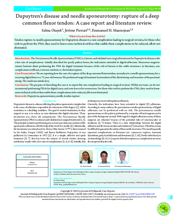 (PDF) Dupuytren's disease and needle aponeurotomy: rupture of a deep ...