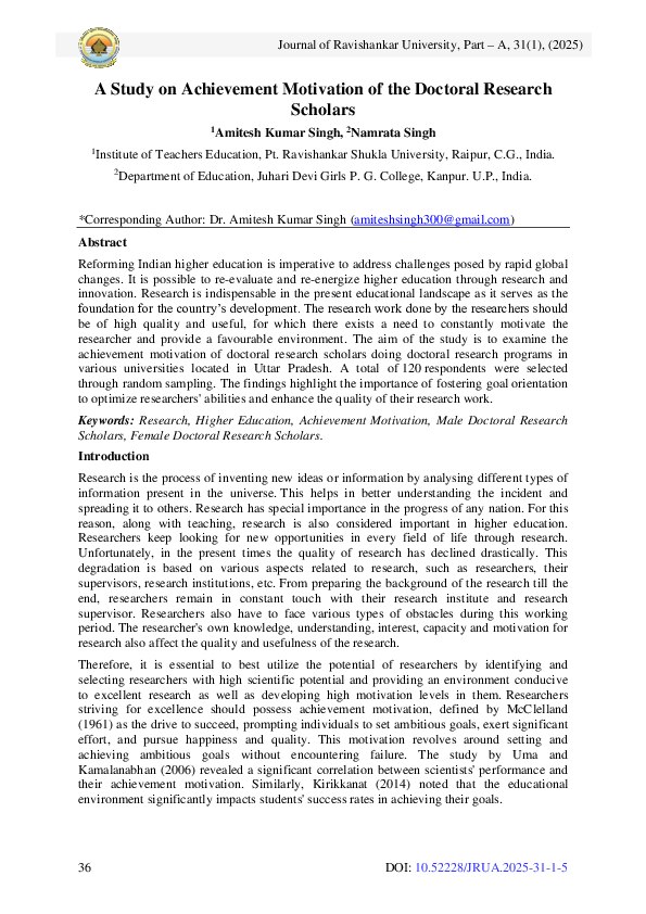 (PDF) A Study on Achievement Motivation of the Doctoral Research Scholars