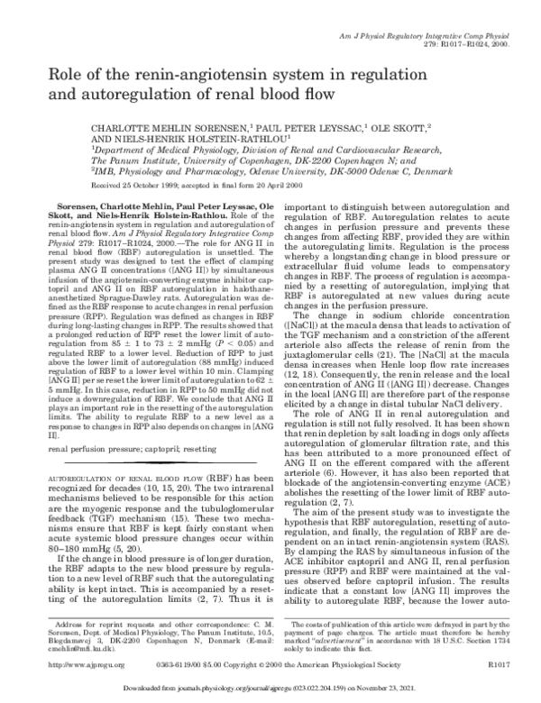(PDF) Role of the renin-angiotensin system in regulation and ...