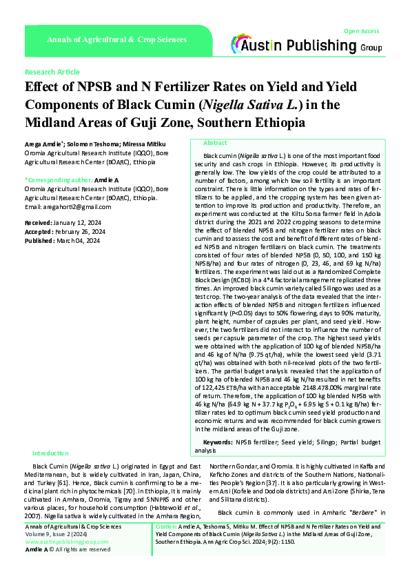 (PDF) Effect of NPSB and N Fertilizer Rates on Yield and Yield ...