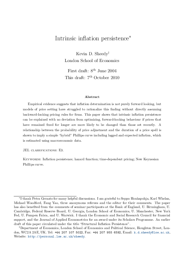 (PDF) Intrinsic ination persistence