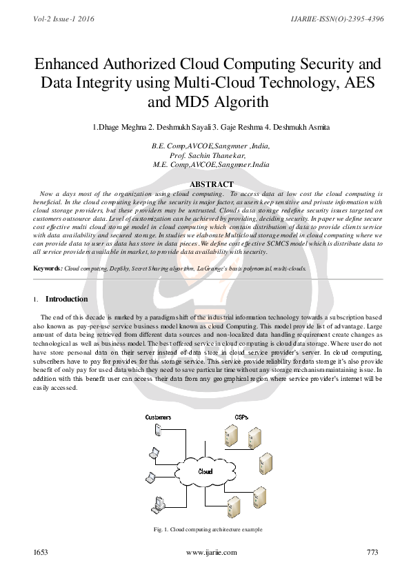 (PDF) Enhanced Authorized Cloud Computing Security and Data Integrity using Multi-Cloud ...