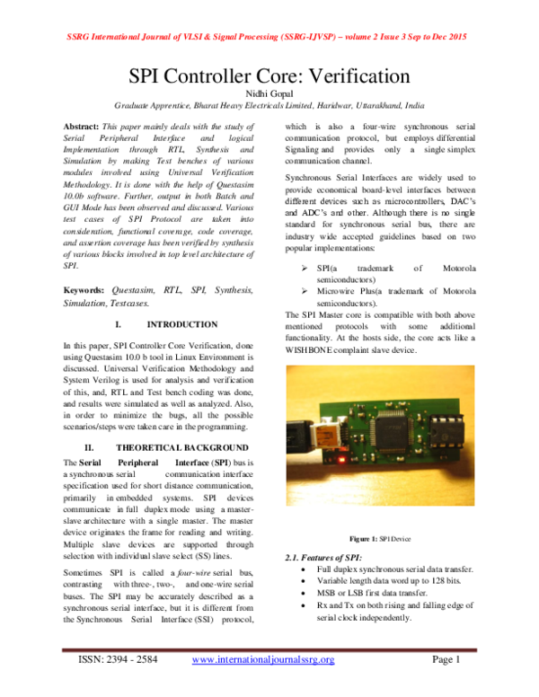 (PDF) SPI Controller Core: Verification
