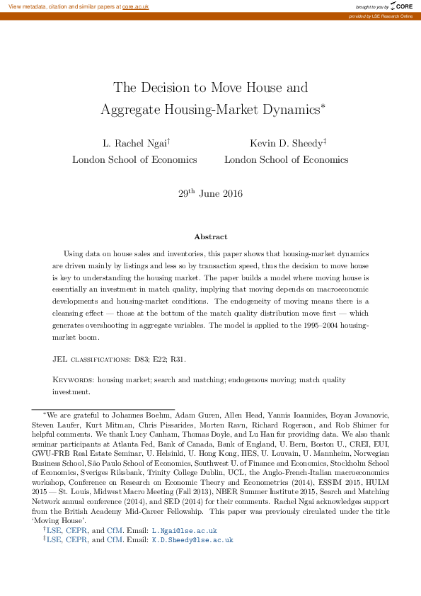 (PDF) The Decision to Move House and Aggregate Housing-Market Dynamics