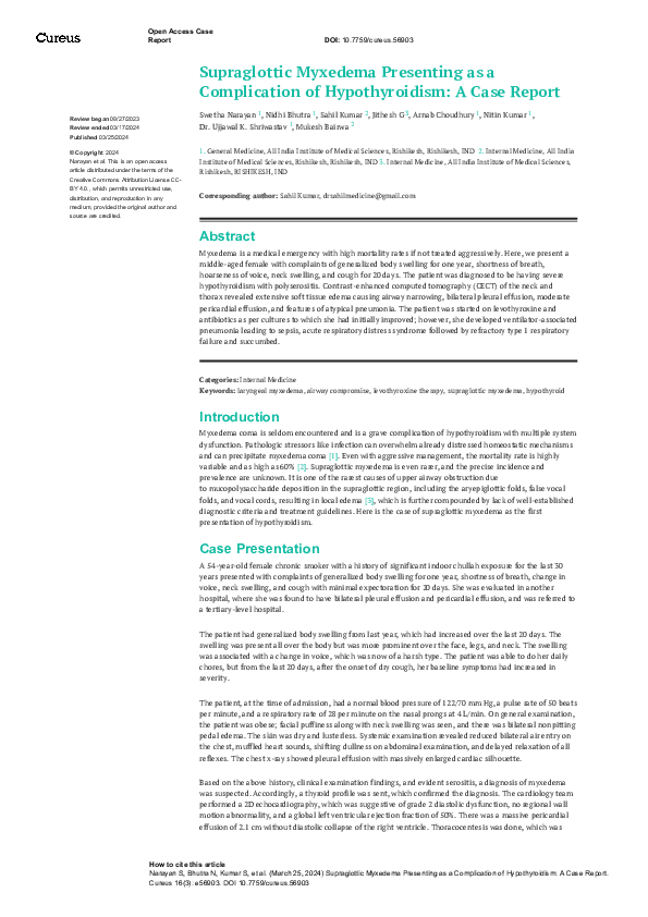 (PDF) Supraglottic Myxedema Presenting as a Complication of ...