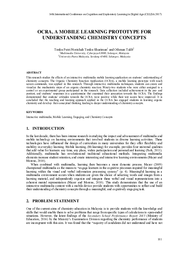 (PDF) OCRA, a Mobile Learning Prototype for Understanding Chemistry Concepts