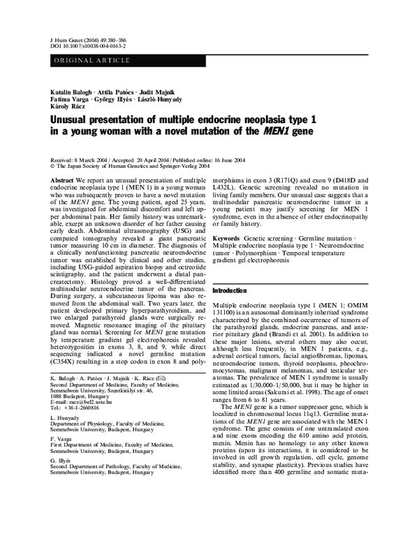 (PDF) Unusual presentation of multiple endocrine neoplasia type 1 in a ...