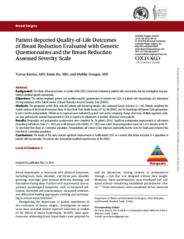 (PDF) Patient-Reported Quality-of-Life Outcomes of Breast Reduction ...