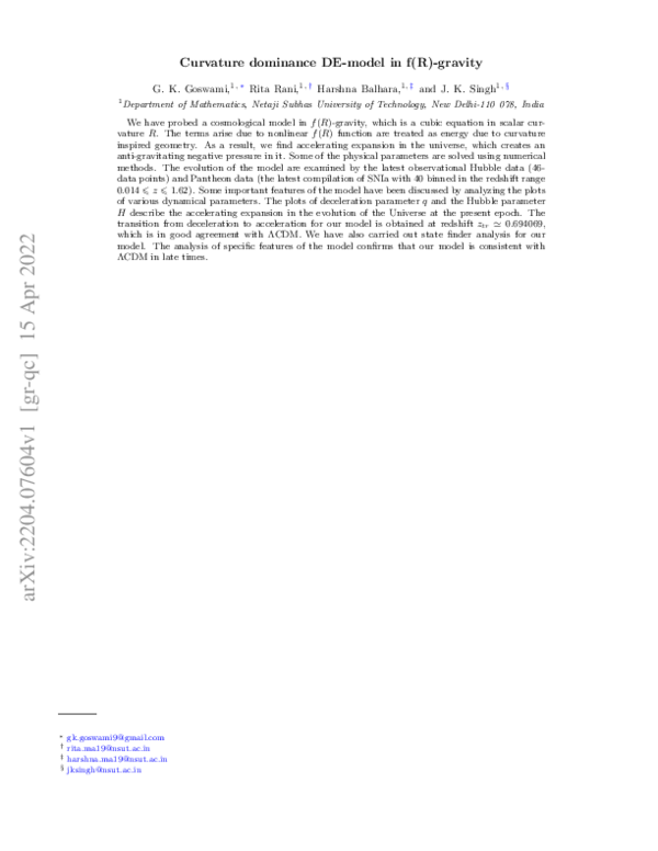 (PDF) Curvature dominance dark energy model in f(R)-gravity