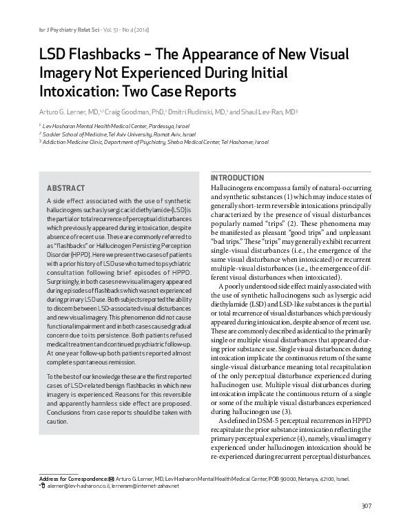 (PDF) LSD Flashbacks - The Appearance of New Visual Imagery Not ...