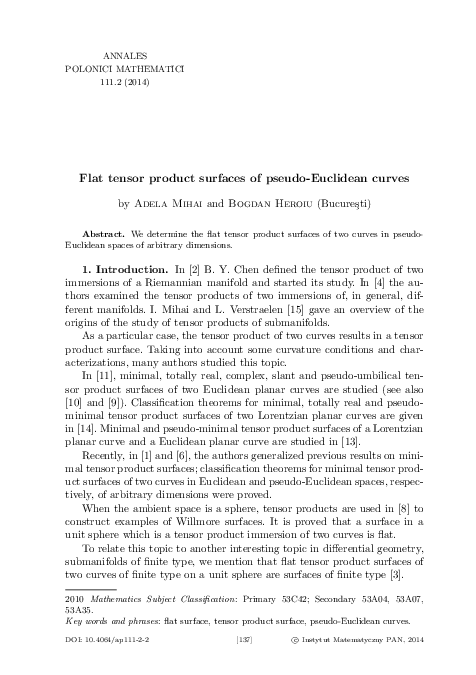 (PDF) Flat tensor product surfaces of pseudo-Euclidean curves
