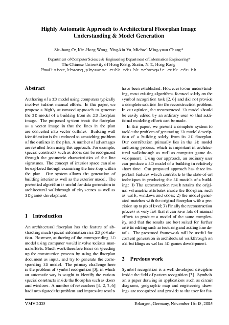 (PDF) Highly Automatic Approach to Architectural Floorplan Image Understanding & Model Generation