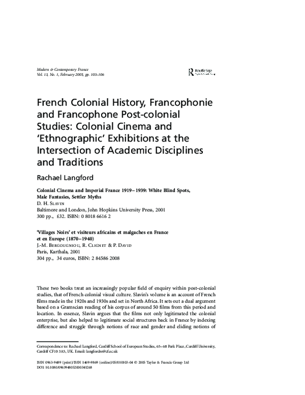 (PDF) French Colonial History, Francophonie and Francophone Post ...