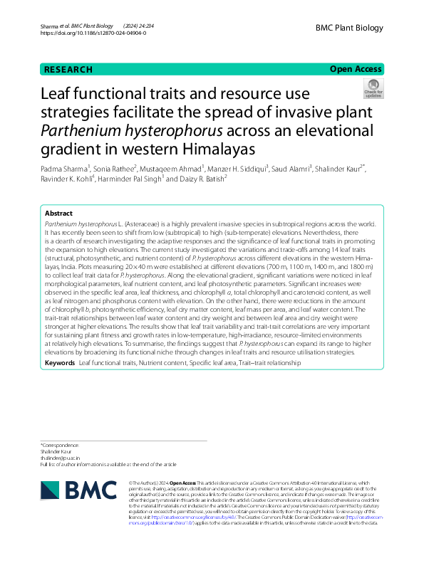 (PDF) Leaf functional traits and resource use strategies facilitate the ...