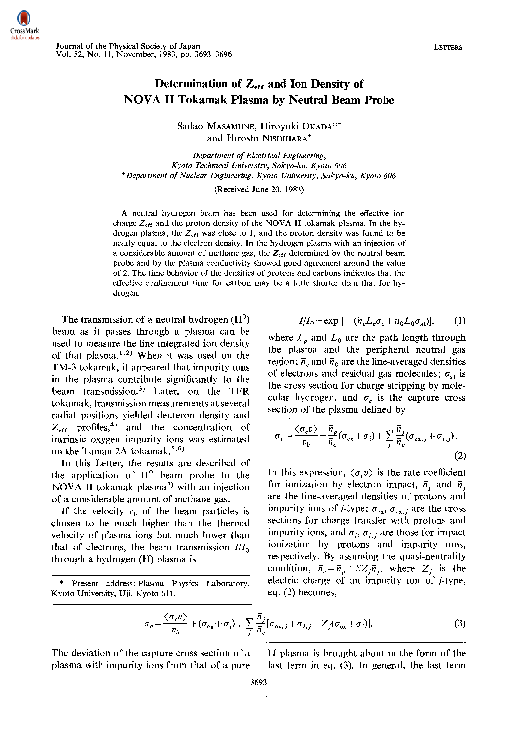 (PDF) Determination of Z eff and Ion Density of NOVA II Tokamak Plasma ...