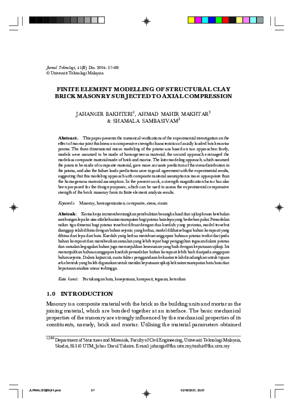 (PDF) Finite Element Modelling of Structural Clay Brick Masonry ...