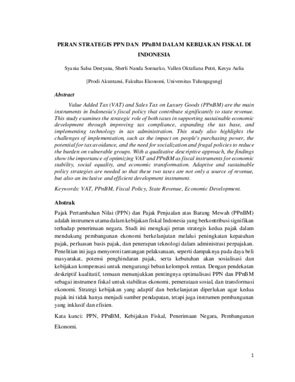 (PDF) PERAN STRATEGIS PPN DAN PPnBM DALAM KEBIJAKAN FISKAL DI INDONESIA