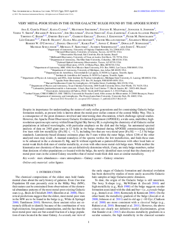 (PDF) Very Metal-Poor Stars in the Outer Galactic Bulge Found by the Apogee Survey