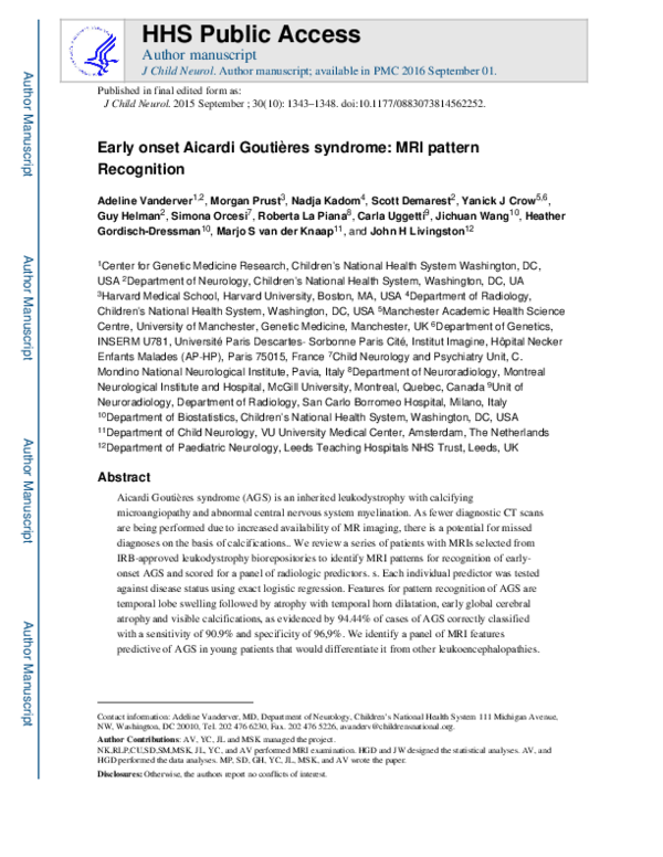 (PDF) Early-Onset Aicardi-Goutières Syndrome: Magnetic Resonance ...