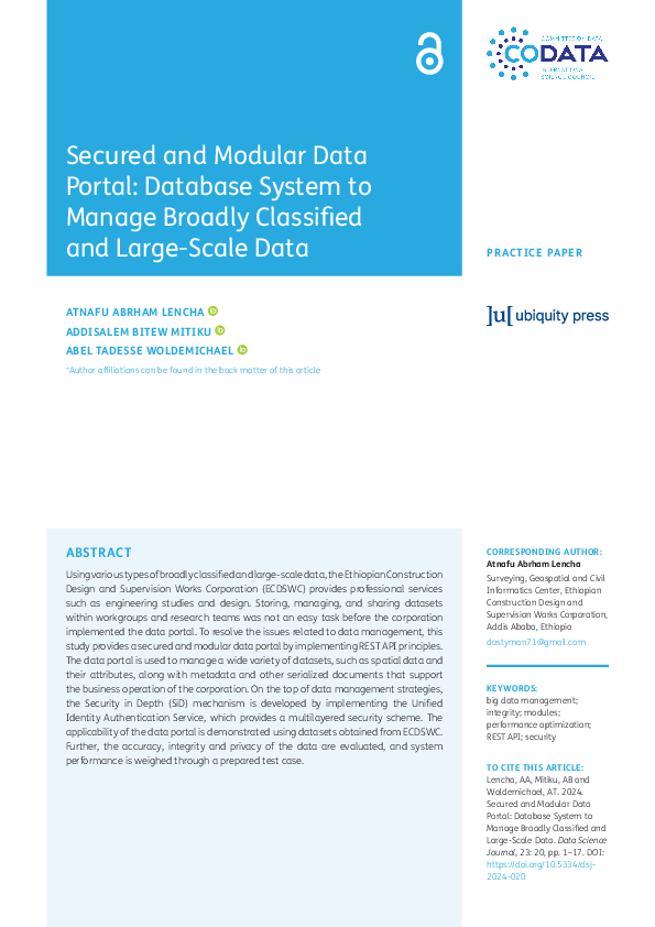(PDF) Secured and Modular Data Portal: Database System to Manage Broadly Classified and Large ...