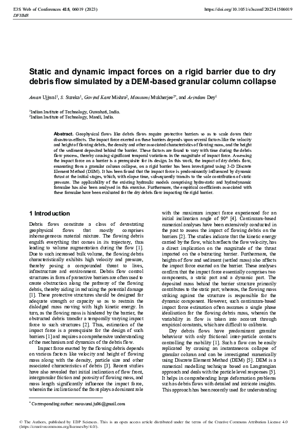 (PDF) Static and dynamic impact forces on a rigid barrier due to dry debris flow simulated by a ...