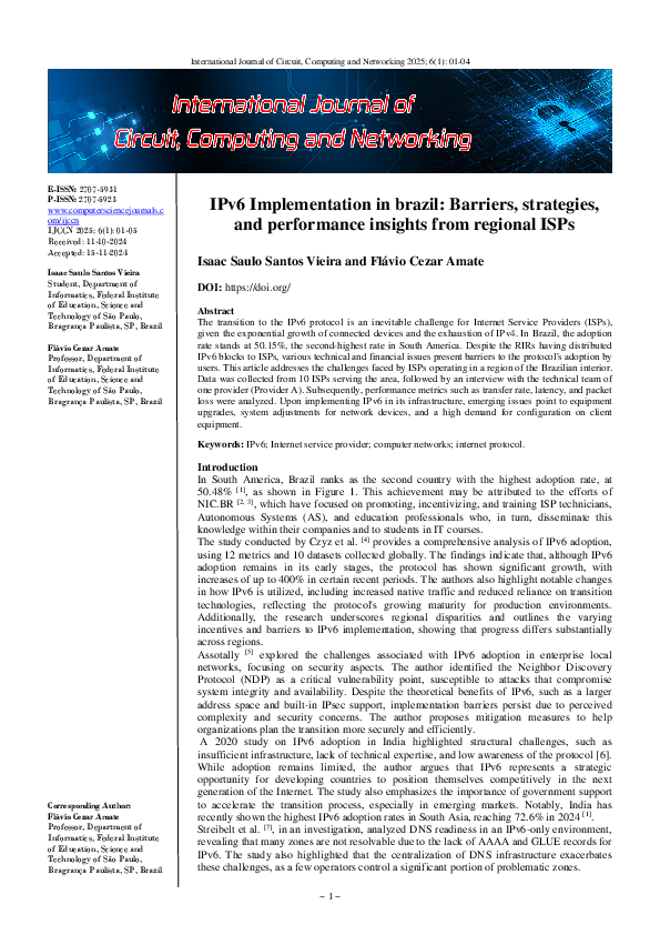 (PDF) IPv6 Implementation in Brazil: Barriers, strategies, and performance insights from ...