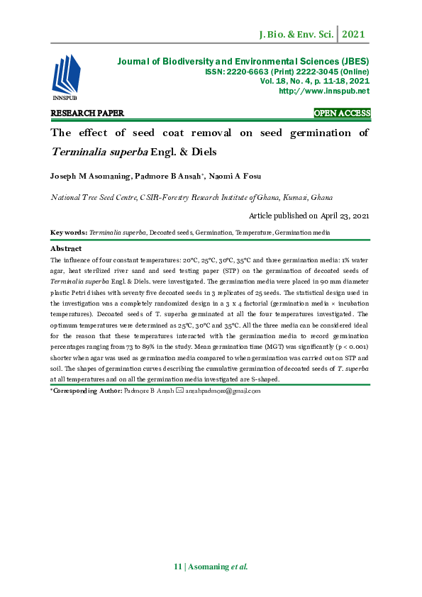 (PDF) The effect of seed coat removal on seed germination of Terminalia ...