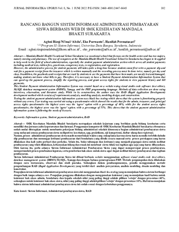 (PDF) Rancang Bangun Sistem Informasi Administrasi Pembayaran Siswa ...