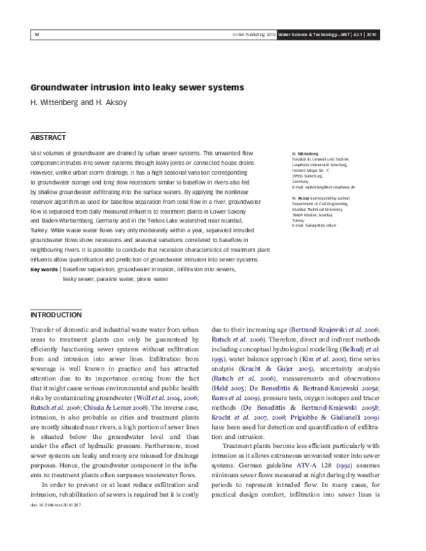 (PDF) Groundwater intrusion into leaky sewer systems