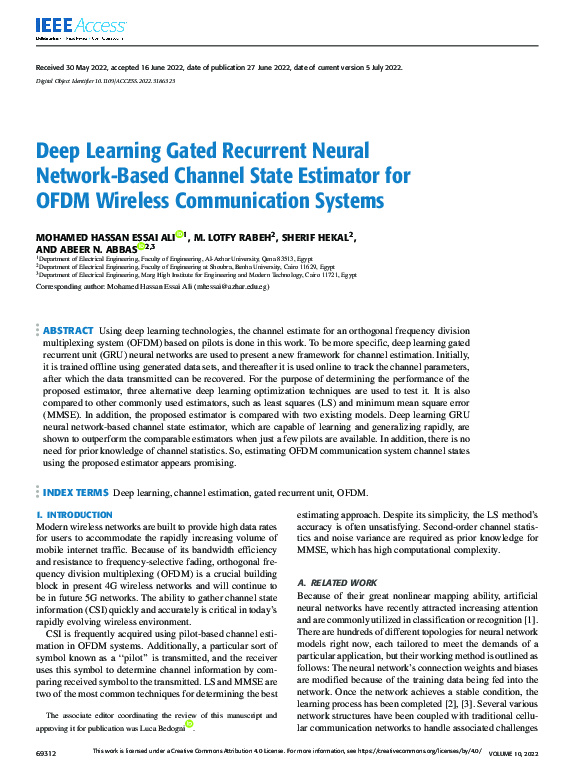 (PDF) Deep Learning Gated Recurrent Neural Network-Based Channel State Estimator for OFDM ...