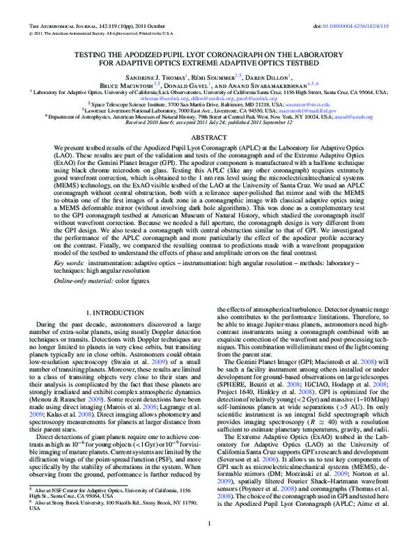 (PDF) Testing the Apodized Pupil Lyot Coronagraph on the Laboratory for ...
