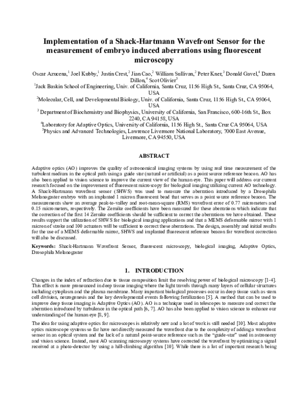 (PDF) Implementation of a Shack-Hartmann wavefront sensor for the measurement of embryo-induced ...