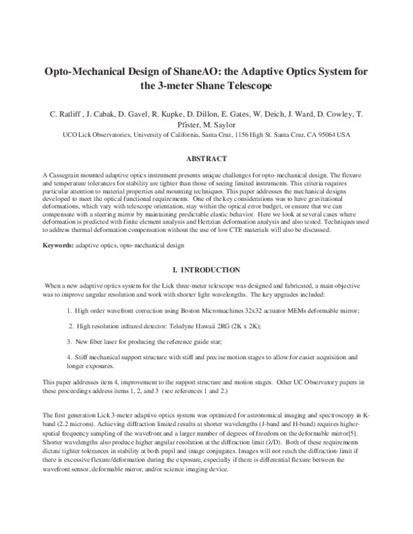 (PDF) Opto-mechanical design of ShaneAO: the adaptive optics system for ...