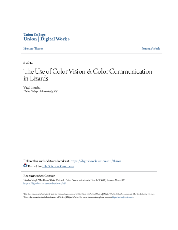 (PDF) The Use of Color Vision & Color Communication in Lizards