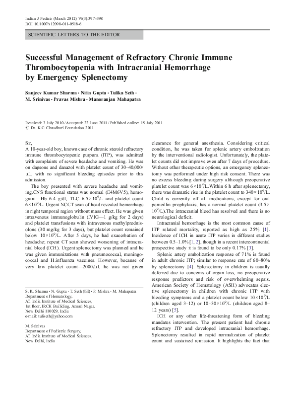 (PDF) Successful Management of Refractory Chronic Immune ...
