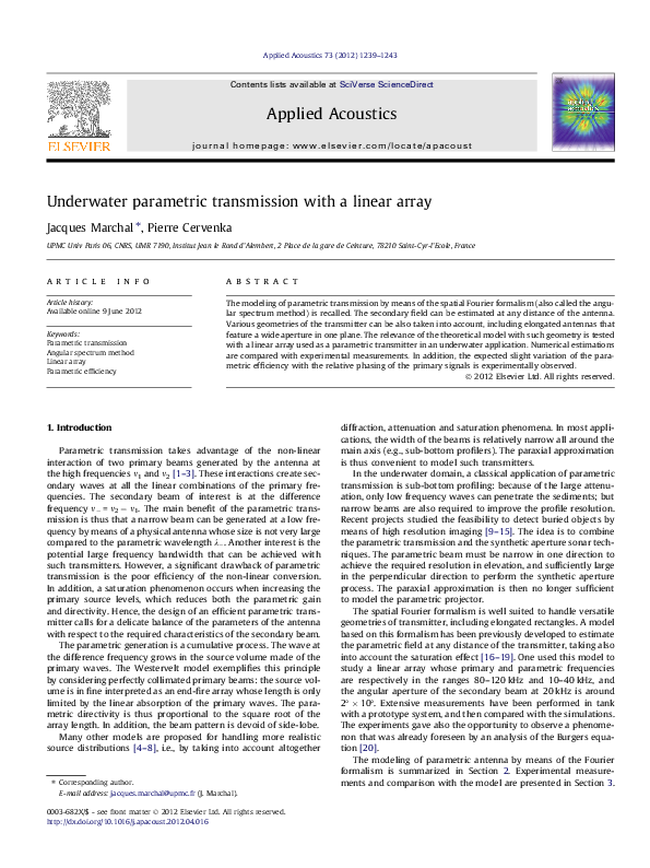 (PDF) Underwater parametric transmission with a linear array