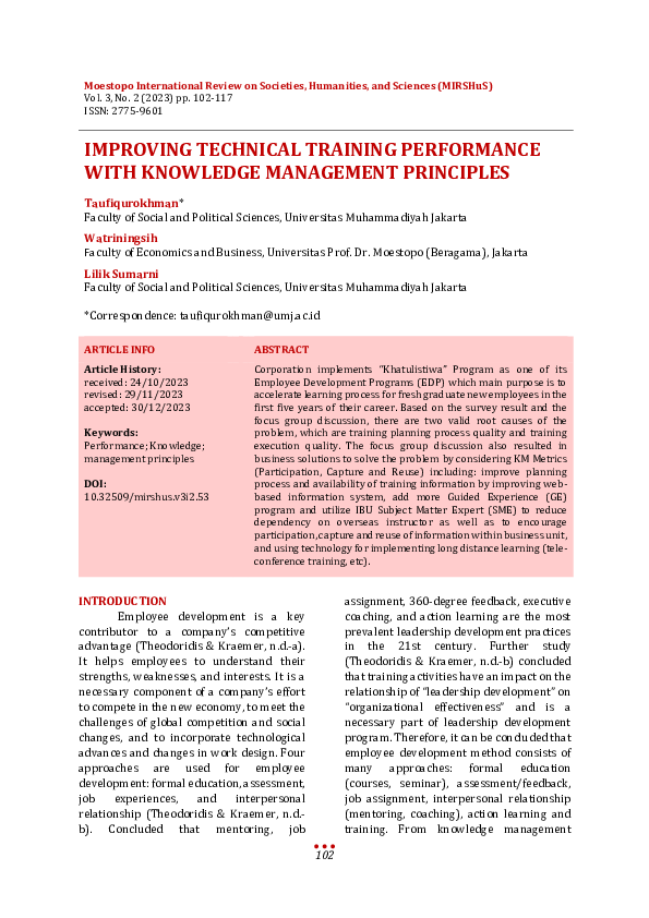 (PDF) IMPROVING TECHNICAL TRAINING PERFORMANCE WITH KNOWLEDGE ...