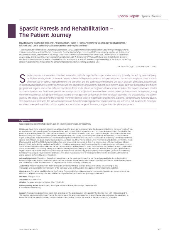 (PDF) Spastic Paresis and Rehabilitation – The Patient Journey