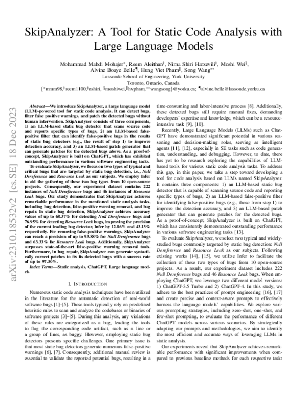 (PDF) SkipAnalyzer: A Tool for Static Code Analysis with Large Language Models