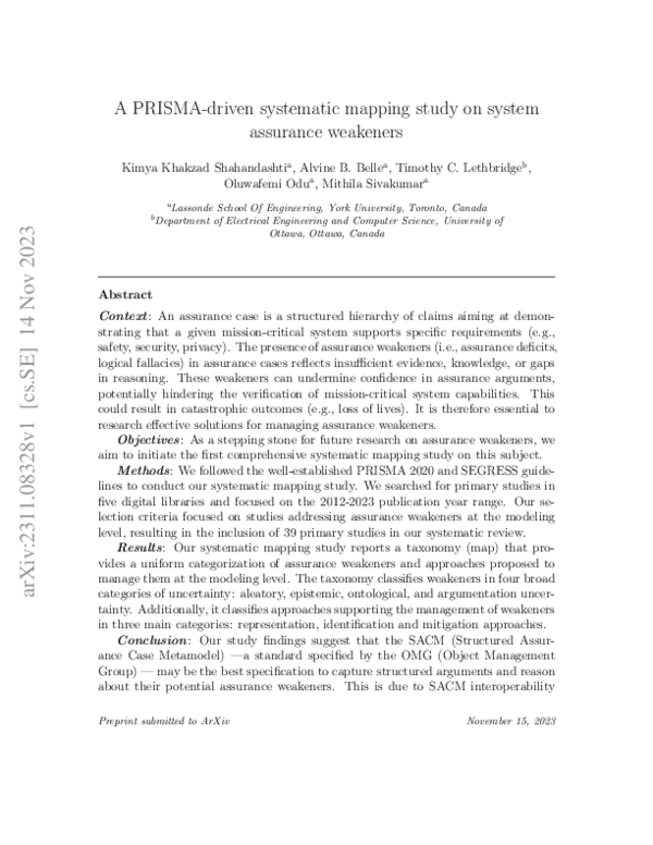 (PDF) A PRISMA-driven systematic mapping study on system assurance ...