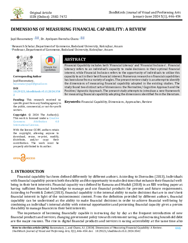 (PDF) Dimensions of Measuring Financial Capability: A Review